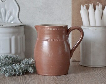 Vintage French Glazed Brown Stoneware Pitcher | Etsy