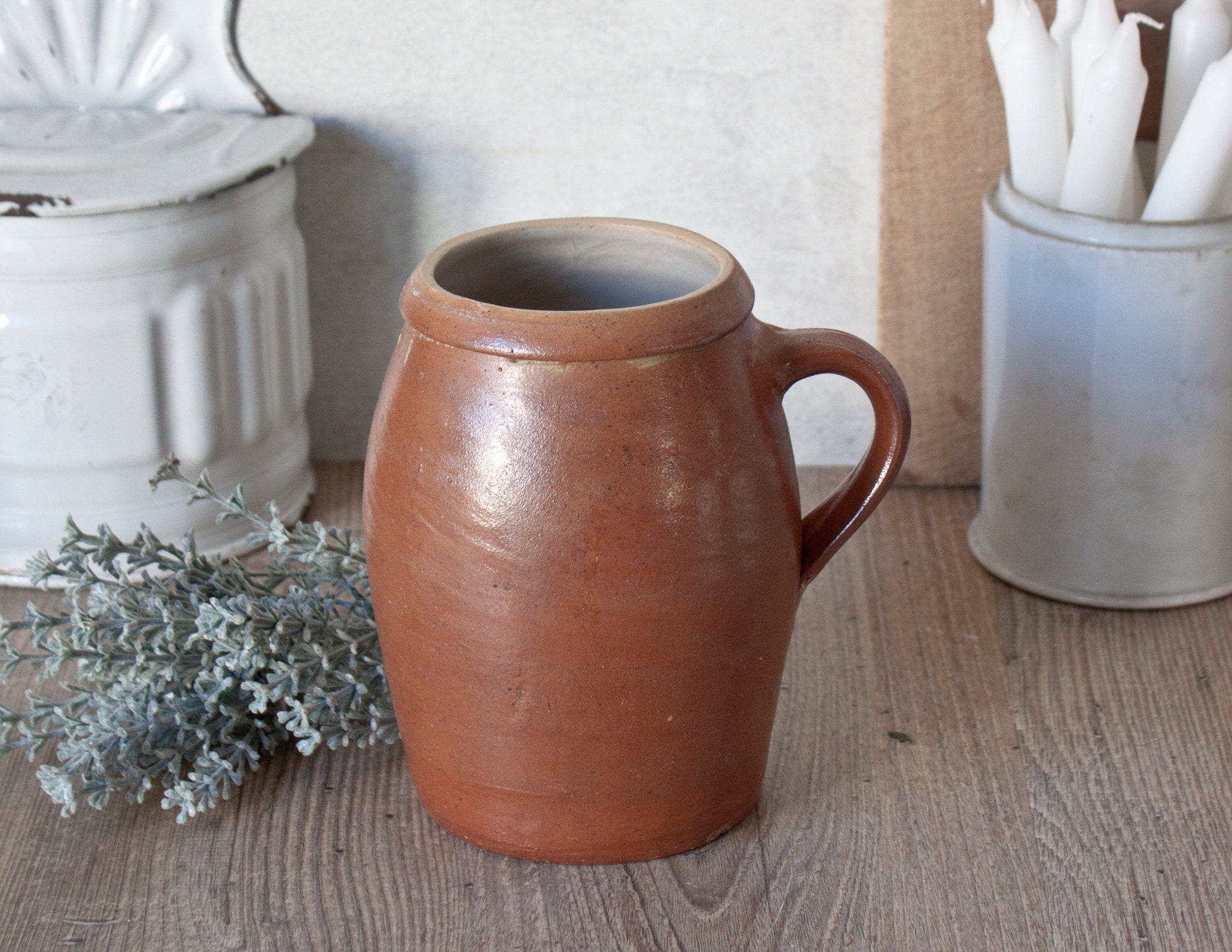 Vintage French Glazed Brown Stoneware Pitcher | Etsy