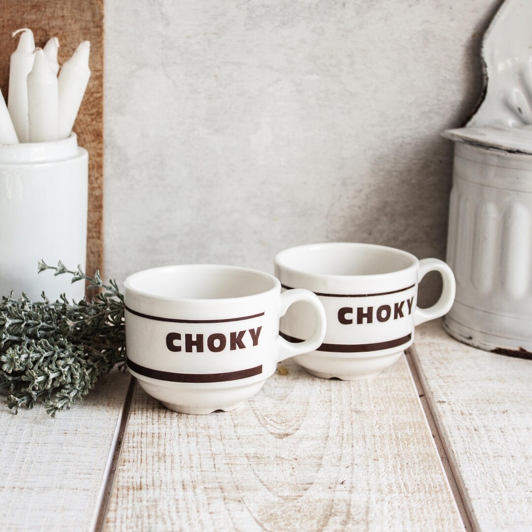 Set of 2 Vintage French Bistro CHOKY Porcelain Hot Chocolate Cups - Etsy