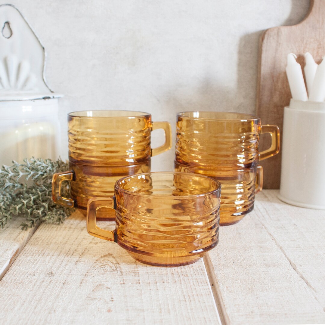 Set of 5 Vintage French Amber Glass Cups - Etsy