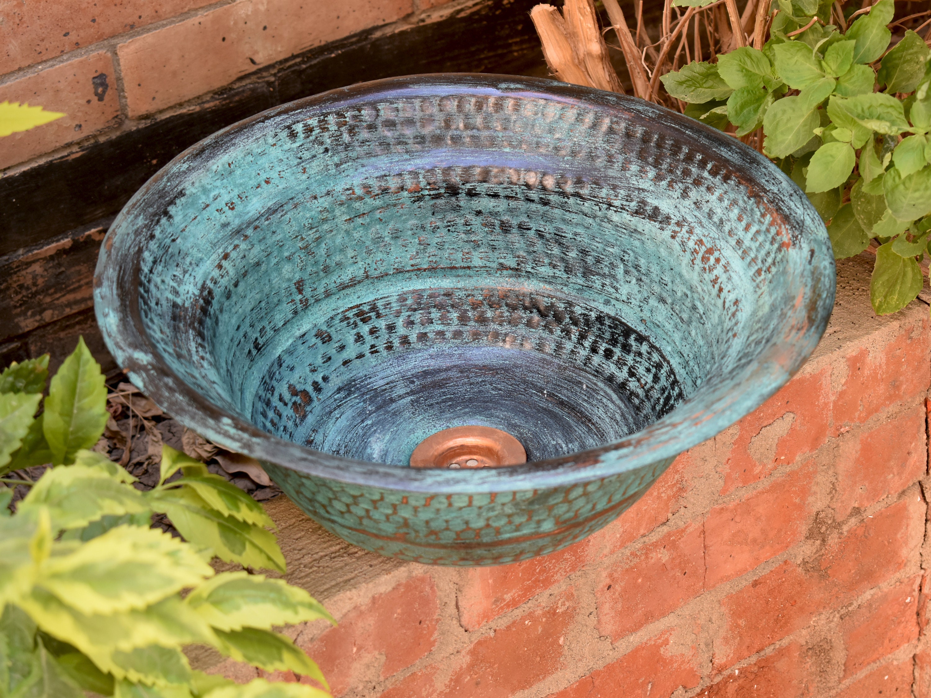 Hammered Green Patina Solid Copper Sink Patina Bowl Pure Copper Sink ...