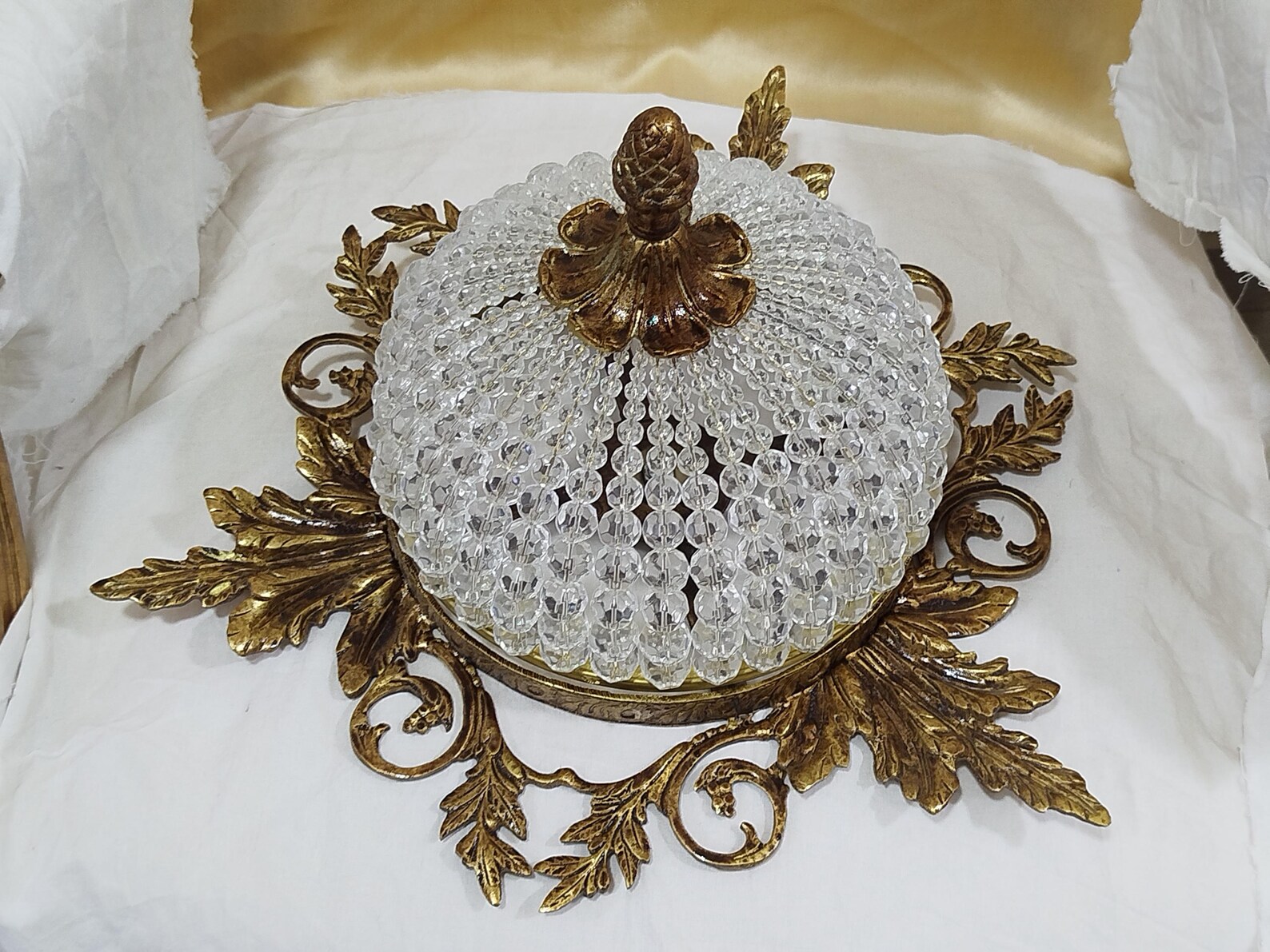 Hand Beaded Antique Replica Crystal Chains French Empire Flush Mount ...