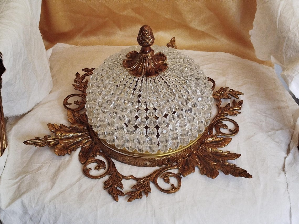 Hand Beaded Antique Replica Crystal Chains French Empire Flush Mount ...