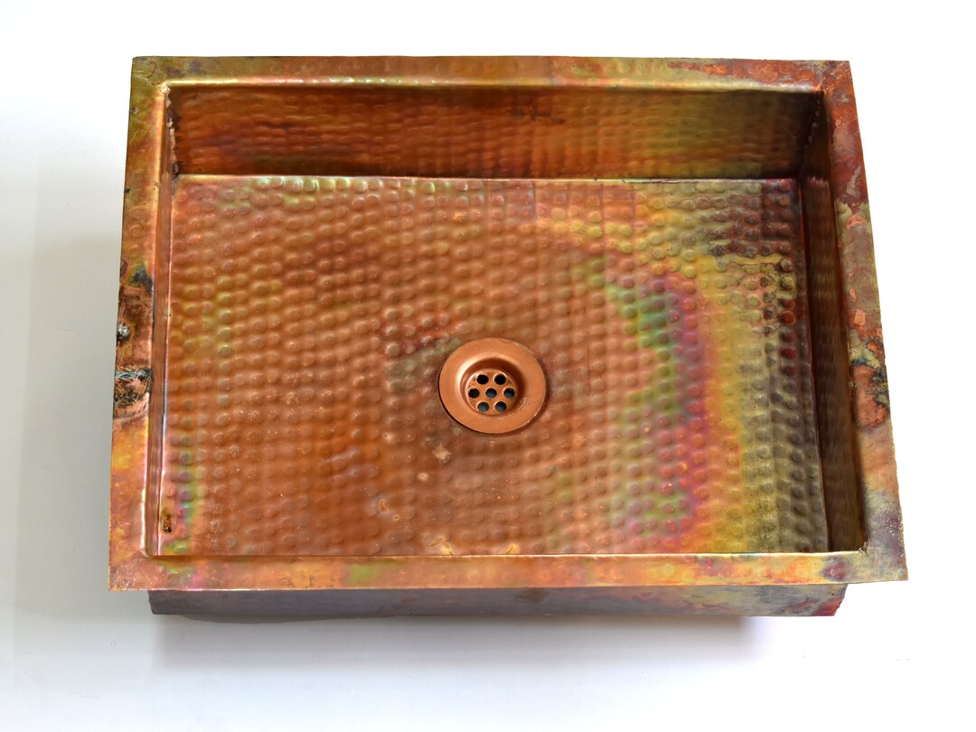 Hand Hammered Copper Sink: Rustic Farmhouse Vessel With Green Patina - Etsy