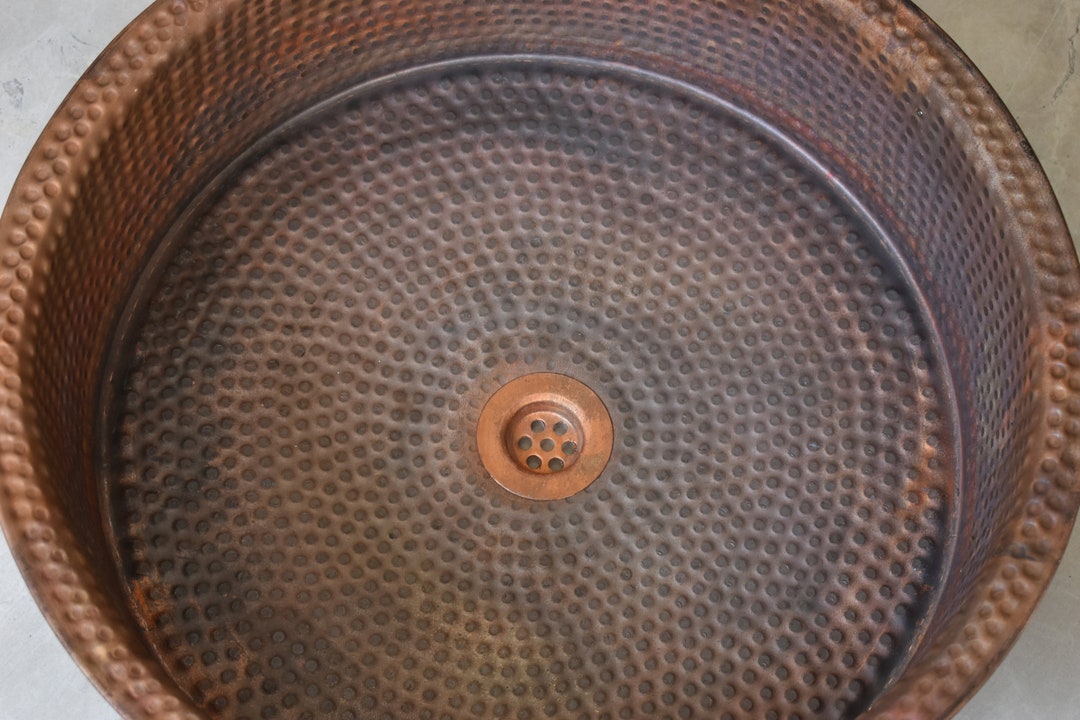 Round Hammered Rustic Pure Copper Vanity Bathroom & Kitchen - Etsy