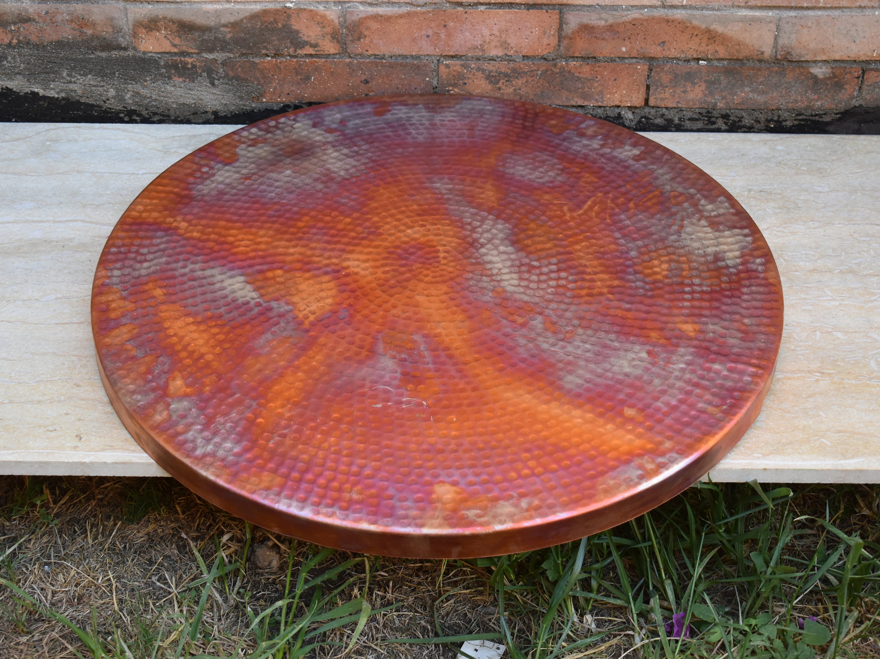 Hammered Rainbow Natural Pure Copper Table Top Fire Art Round ...