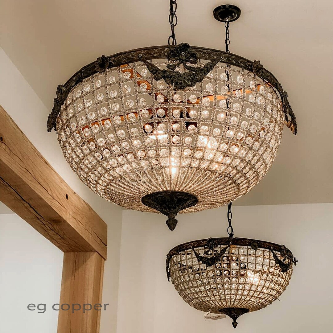 Hand-beaded Replica Crystal Bronze Basket Chandelier, Flush Mount ...