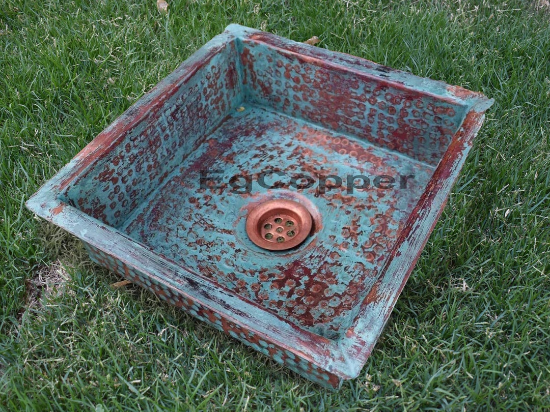 Handcrafted Rectangle Hammered Pure Copper Sink - Kitchen & Bathroom ...
