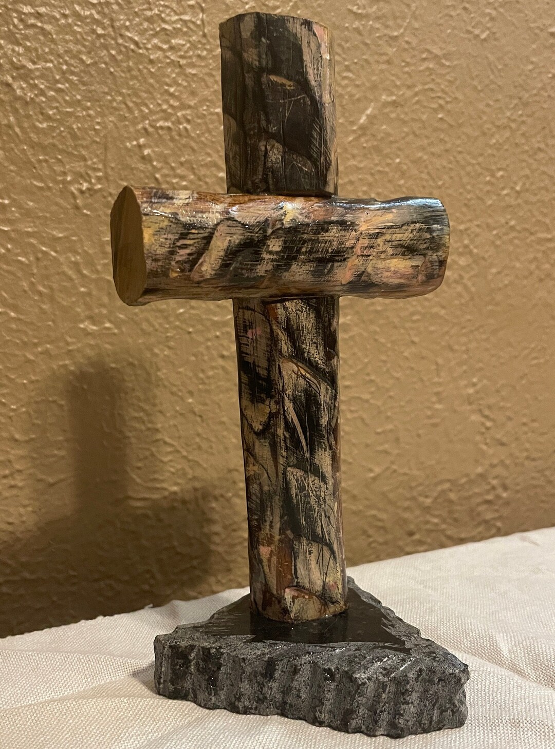 Tabletop WOOD Cross With GRANITE Base. Handmade. Religious Gift ...