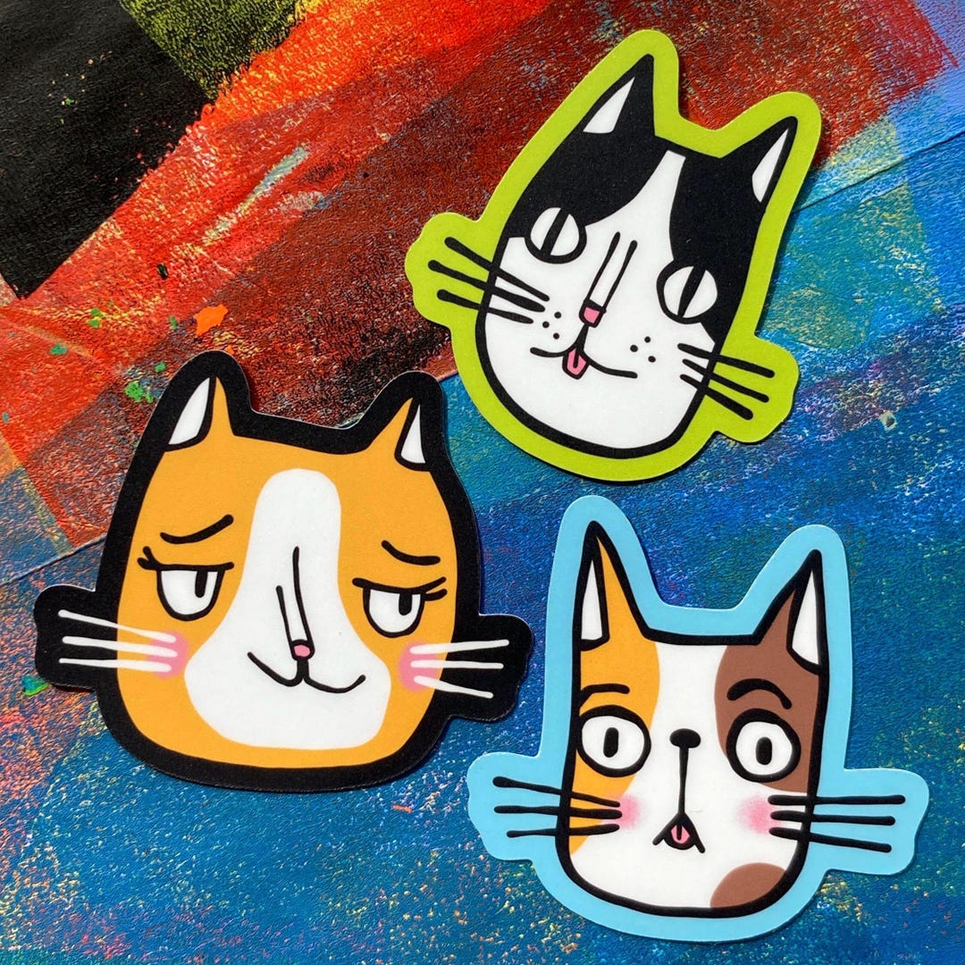 Cat Head Sticker Pack / Die Cut Matte Vinyl / Cute Stickers - Etsy