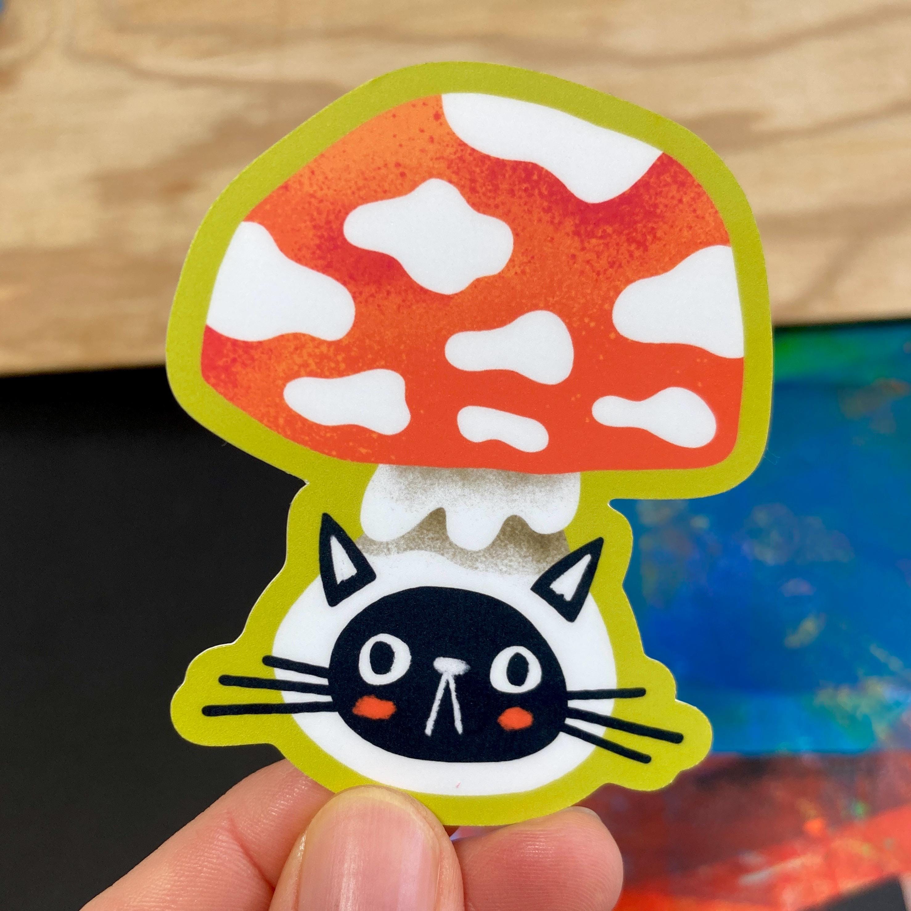 Mushroom Cat Matte Vinyl Sticker / Cute Black Cat Gift - Etsy