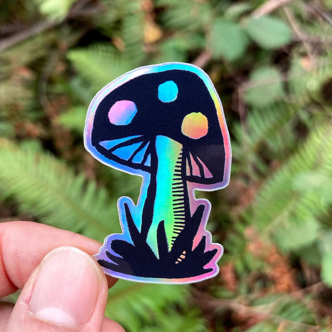 Holographic Mini Mushroom Sticker / Magic Mushroom Vinyl Sticker ...