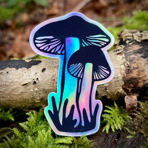 Holographic Magic Mushroom Sticker / Waterproof Vinyl Sticker - Etsy