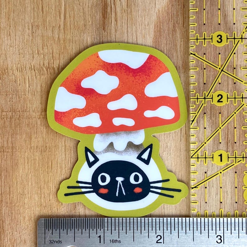 Mushroom Cat Matte Vinyl Sticker / Cute Black Cat Gift - Etsy