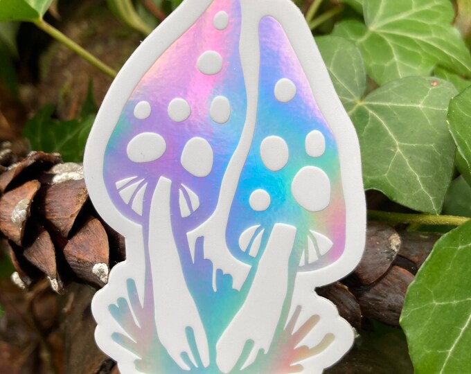 Holographic Mushroom Sticker, Psychedelic Magic Mushroom Decal, Cute ...
