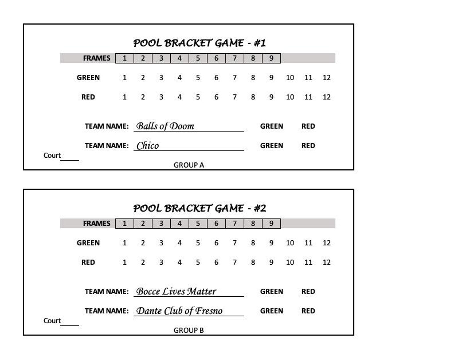 20-teams Bocce Tournament / Round Robin & Single Elimination Brackets ...