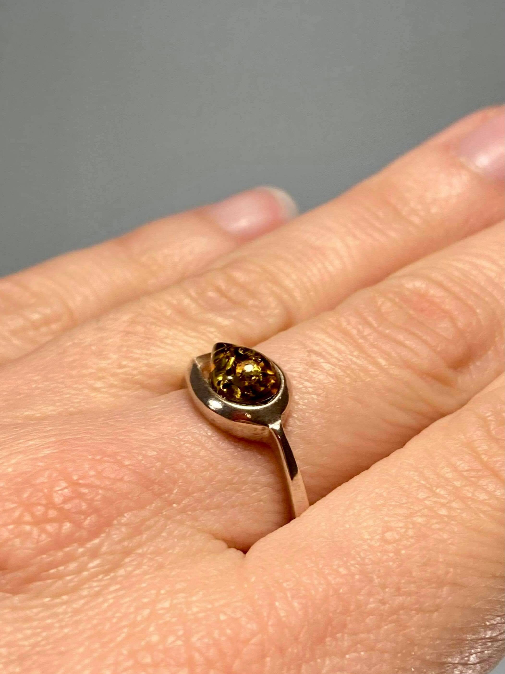 Anillo de ámbar verde, hecho a mano en plata de ley 925, regalo ...