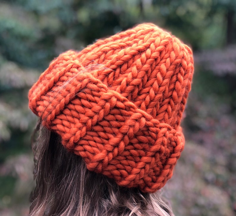 Winter Bulky Chunky Beanie 100% Wool - Handmade Ribbed Knitted Fold ...