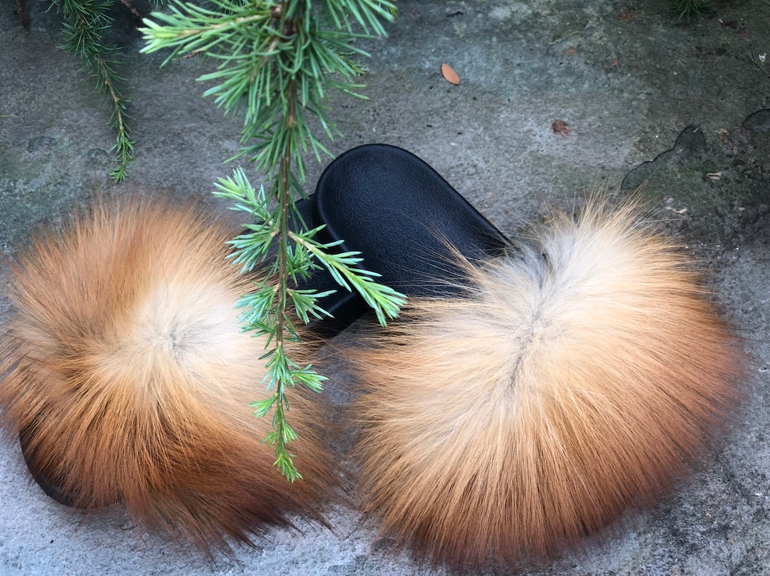 Fox Fur Slides Sandals Slippers Available in Many Colors - Sunny Fox ...