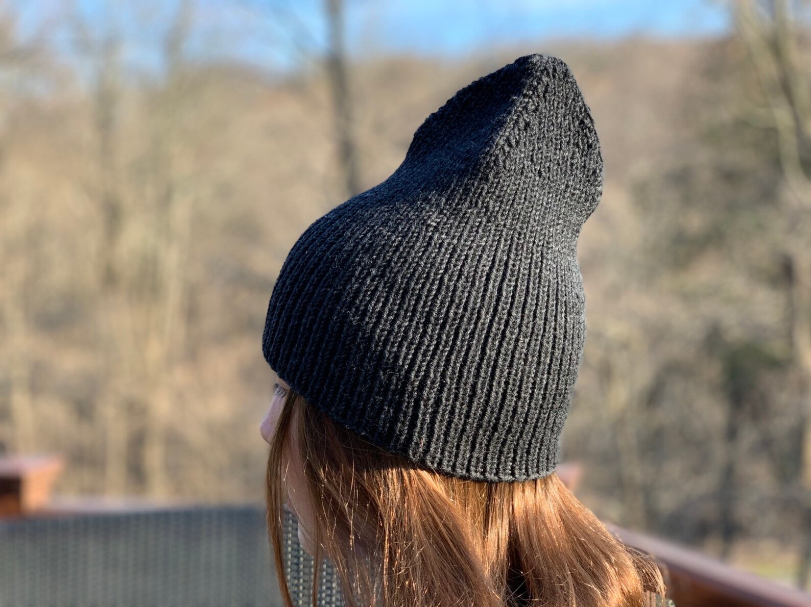 Ribbed Dark Grey Beanie Hat - 100% Italian Wool Hat - Handmade Knitted ...