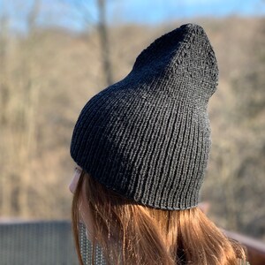 Ribbed Dark Grey Beanie Hat 100% Italian Wool Hat Handmade Knitted Hat ...