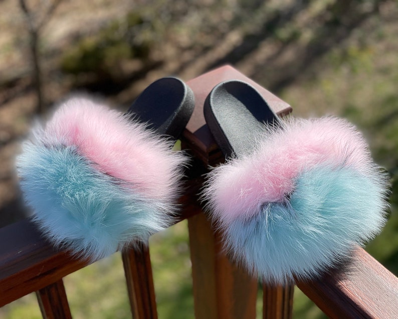 Fox Fur Slides Sandals Slippers Available in Many Colors | Etsy
