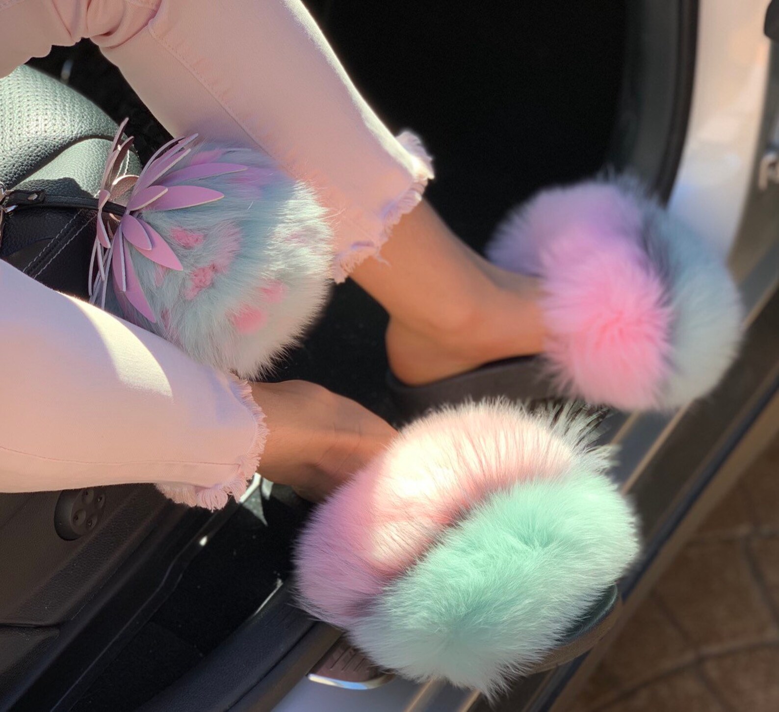 Fox Fur Slides Sandals Slippers Available in Many Colors | Etsy