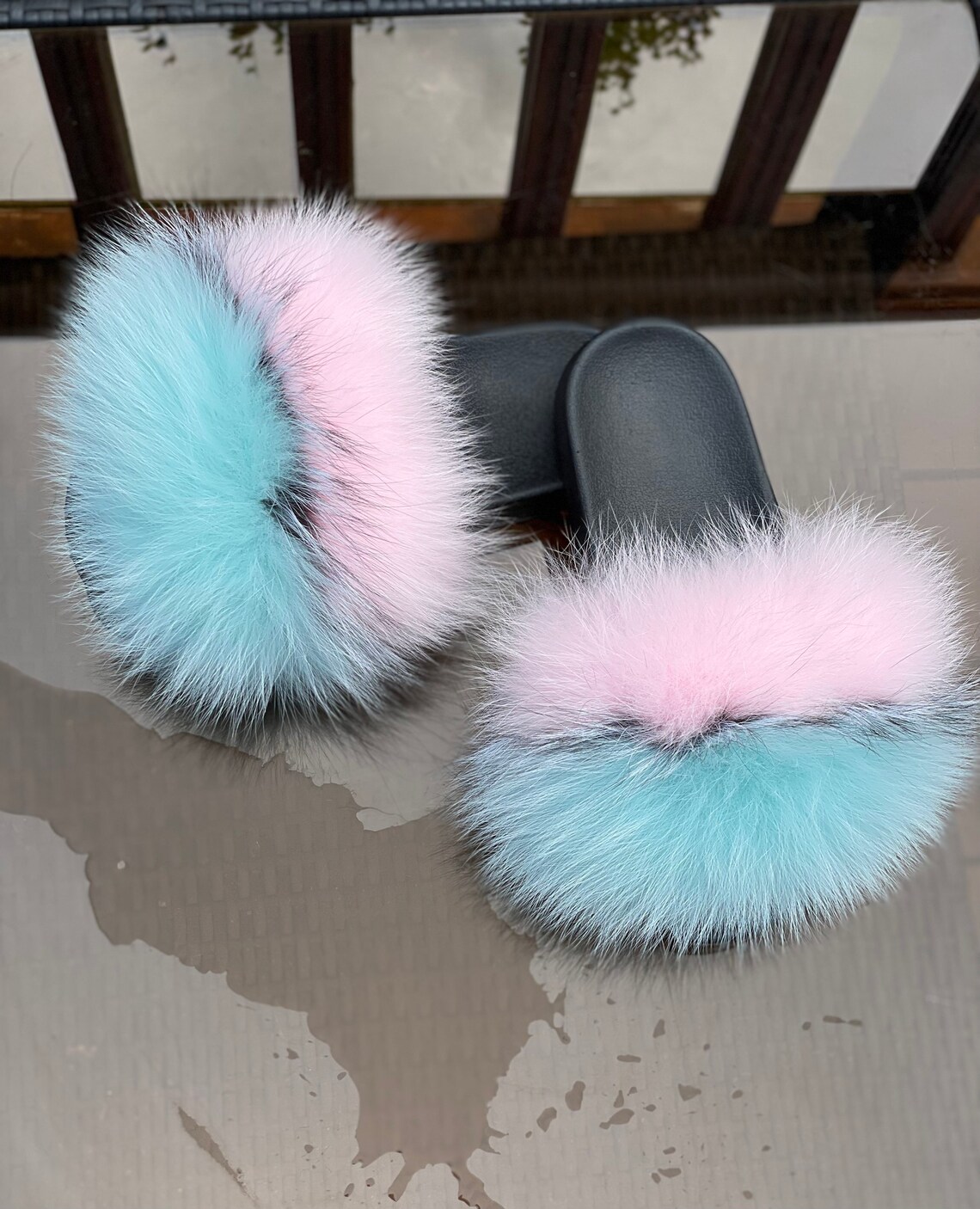 Fox Fur Slides Sandals Slippers Available in Many Colors | Etsy