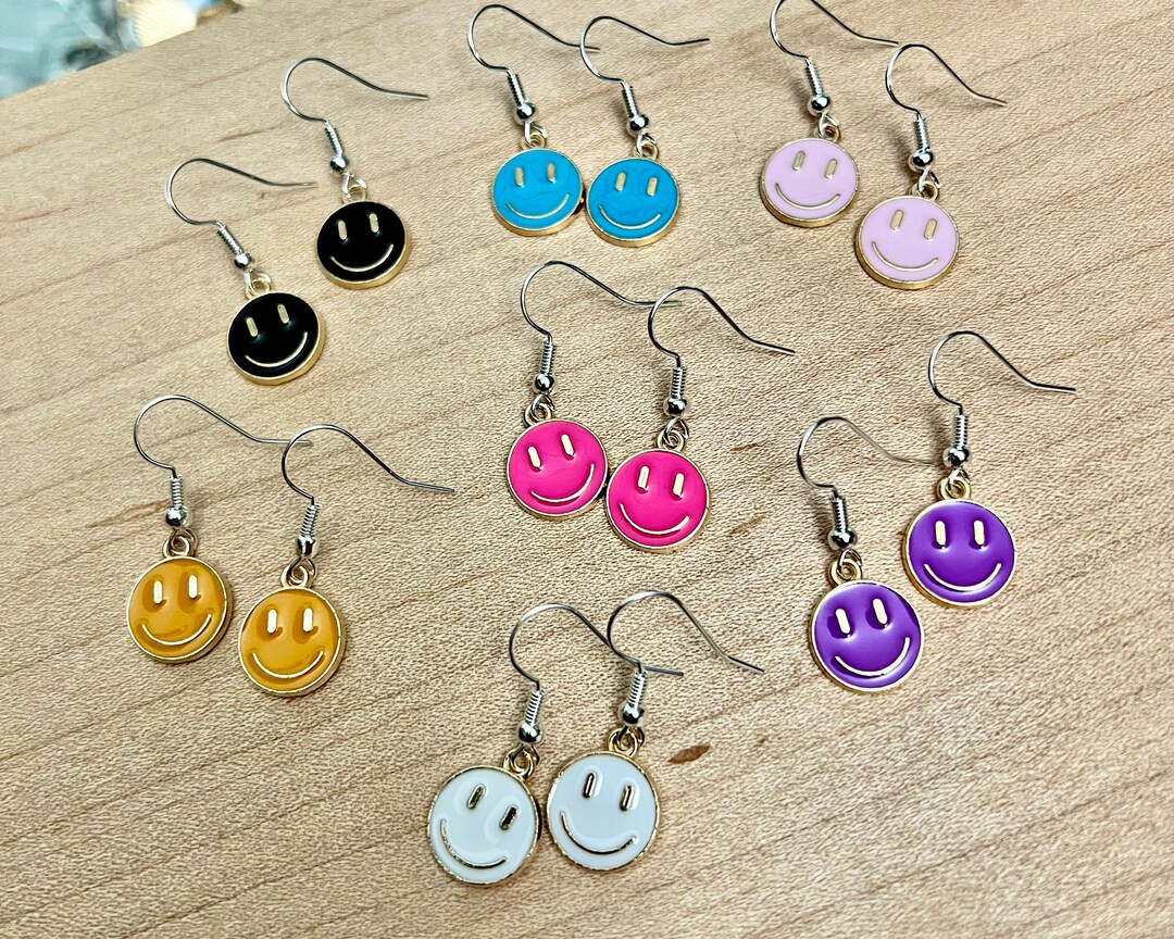 Smiley Face Dangle Earrings - Cute Fun Happy Face - Nickel Free - Etsy
