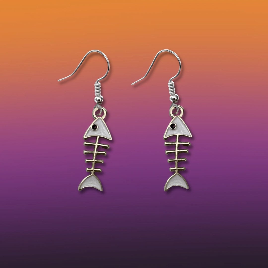 Cute Halloween Earrings - Cartoon Fish Skeleton - Spooky Fun Gift Idea ...