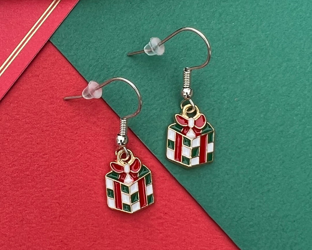 Present Charm Earrings, Holiday Christmas Jewelry, Stocking Stuffer - Etsy