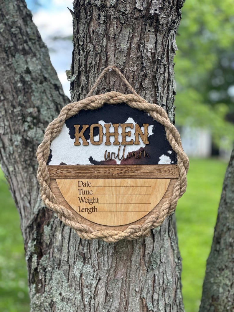Western Baby Announcement Sign: Custom Nursery Decor, Faux Cowprint - Etsy