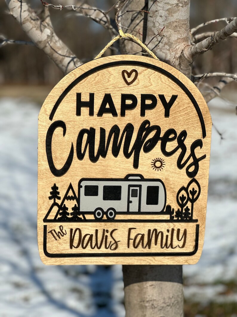Happy Camper Personalized Sign Camper Decorations - Etsy