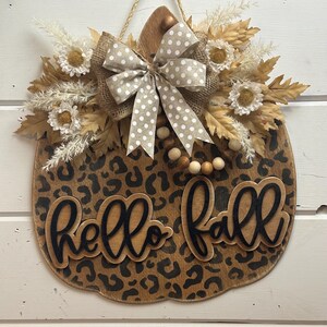 Fall Leopard Print Pumpkin Door Hanger, Welcome Door, Fall Door Hanger ...