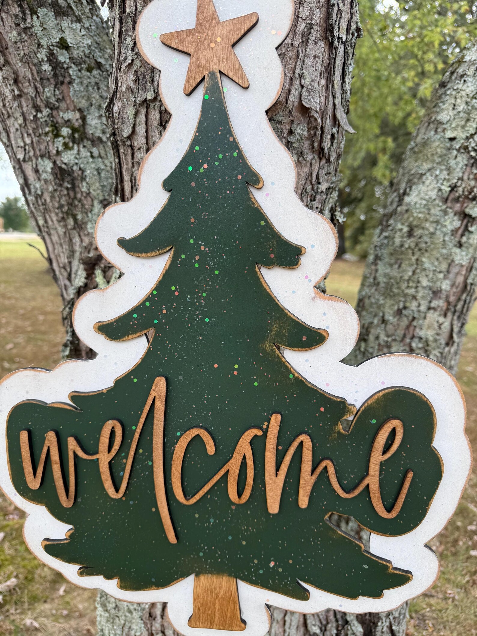 Christmas Door Hanger and Leaner Set: Christmas Tree Decor - Etsy