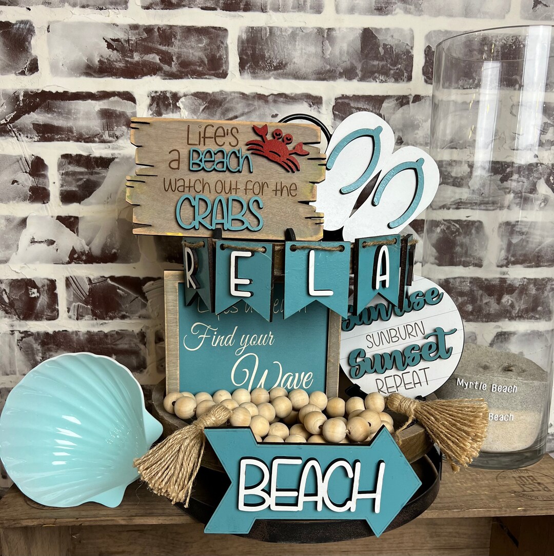 Beach Tiered Tray Set, Summer Beach Tray Set,ocean Signs Bundle_ Crab ...