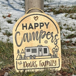 Happy Camper Personalized Sign, Camper Decorations, Personalized Camper ...