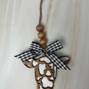 Wooden Cow Car Charm: Monogram Rear View Mirror Hanging - Etsy
