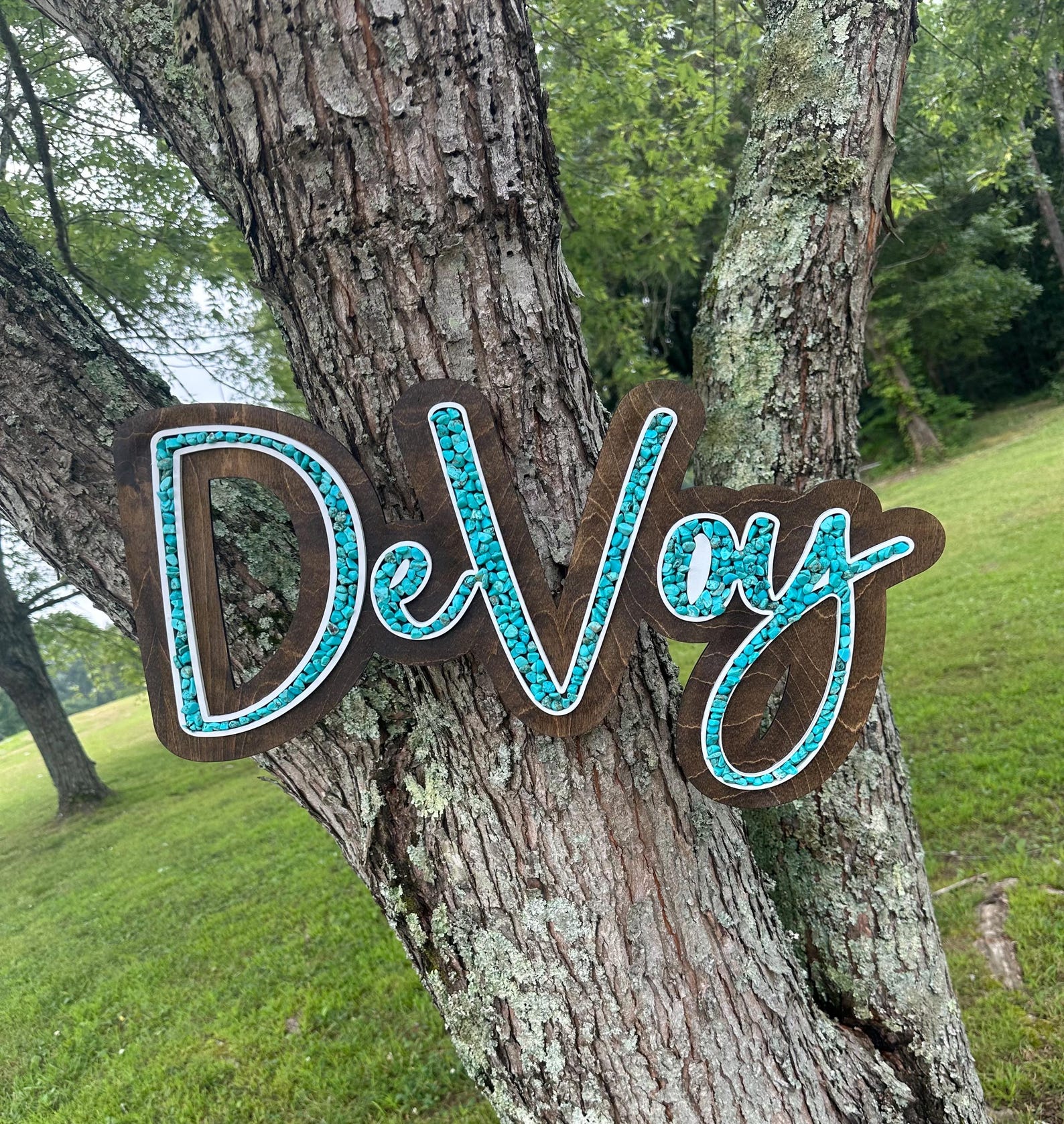Turquoise Stone Name Sign: Custom Inlaid Maple Wood - Etsy