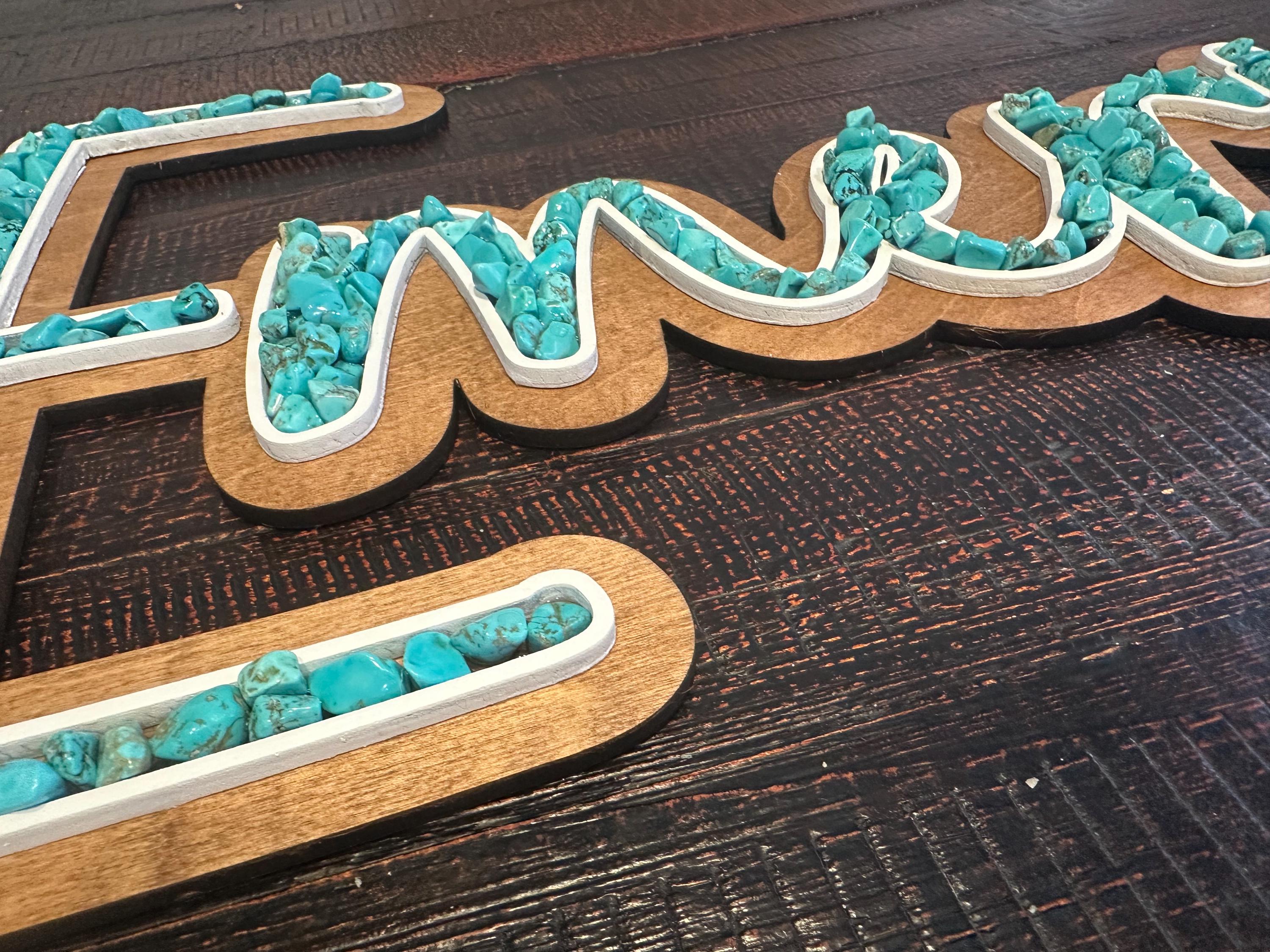 Turquoise Stone Name Sign: Custom Inlaid Maple Wood - Etsy