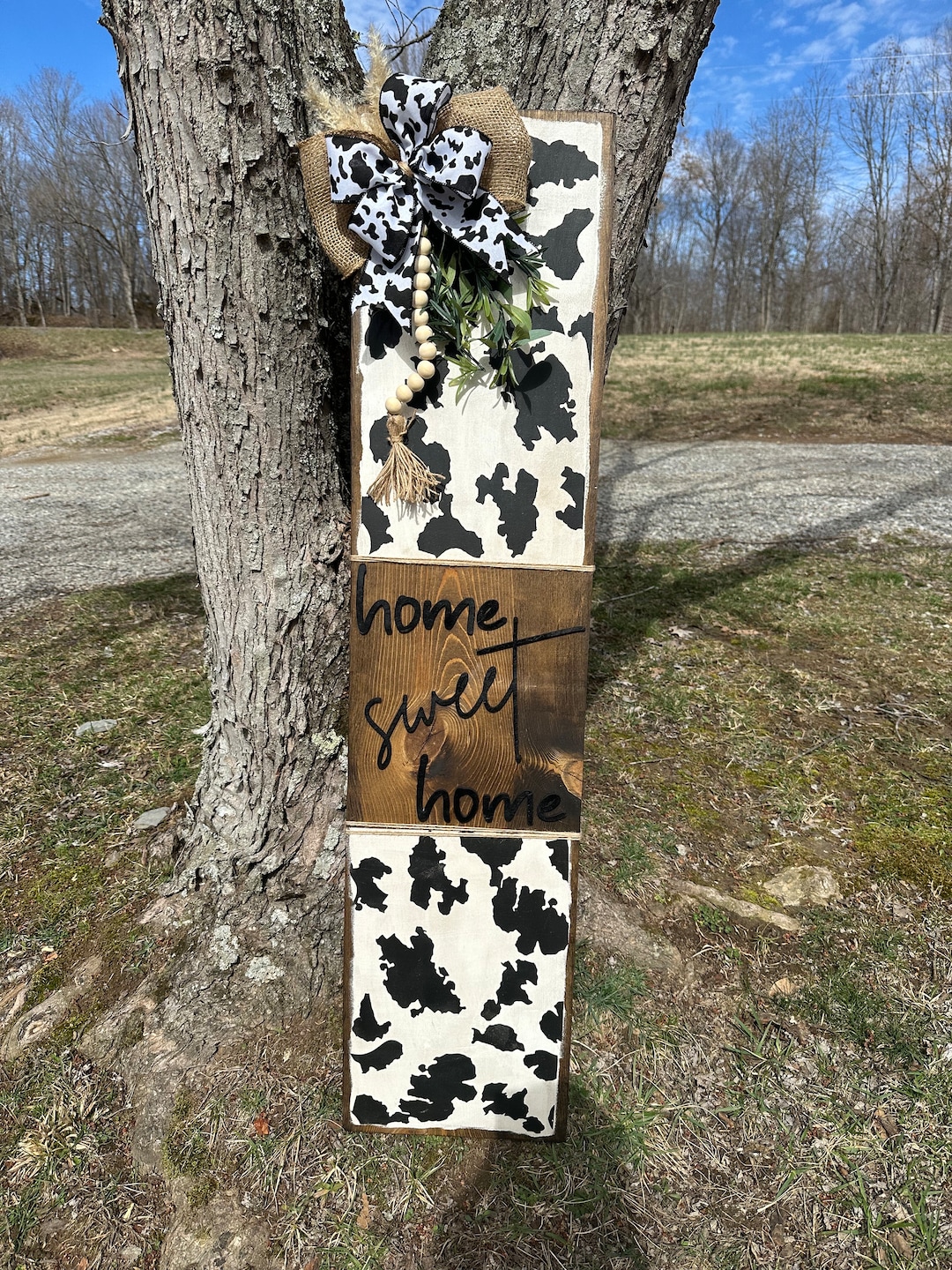 Cow Print Welcome Sign: Farmhouse Front Porch Leaner Door Hanger - Etsy