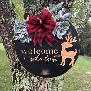 Set of 2 Christmas Rudolph Front Door Wreath AND Leaner, Welcome Front ...