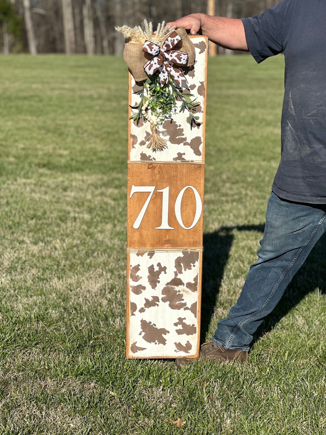 Cow Print Welcome Sign: Farmhouse Front Porch Leaner Door Hanger - Etsy