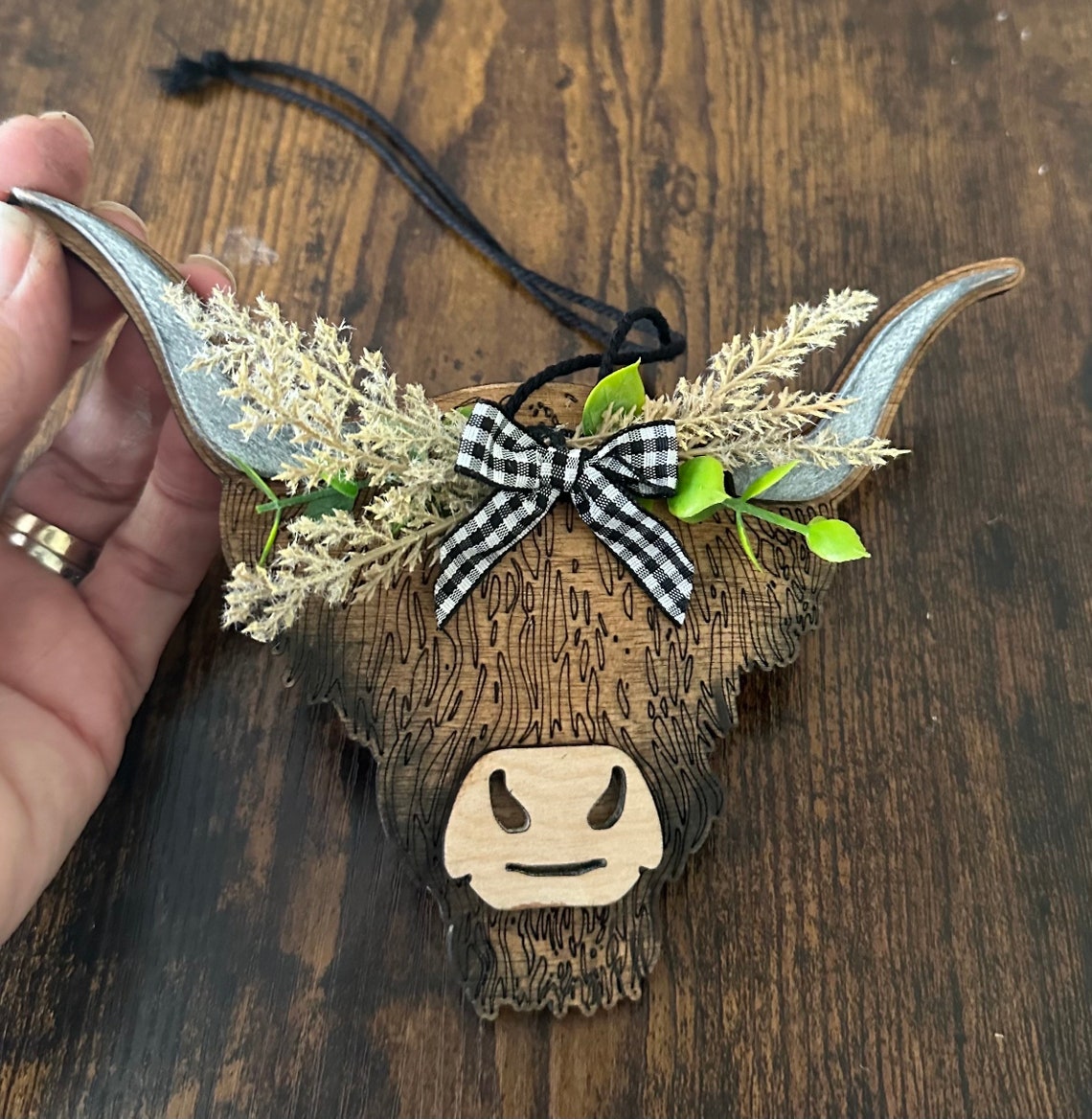 Highland Cow Car Charm: Wooden Rear View Mirror Hanging - Etsy