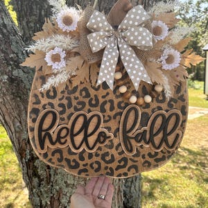 Fall Leopard Print Pumpkin Door Hanger, Welcome Door, Fall Door Hanger ...