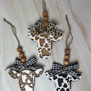Wooden Cow Car Charm: Monogram Rear View Mirror Hanging - Etsy