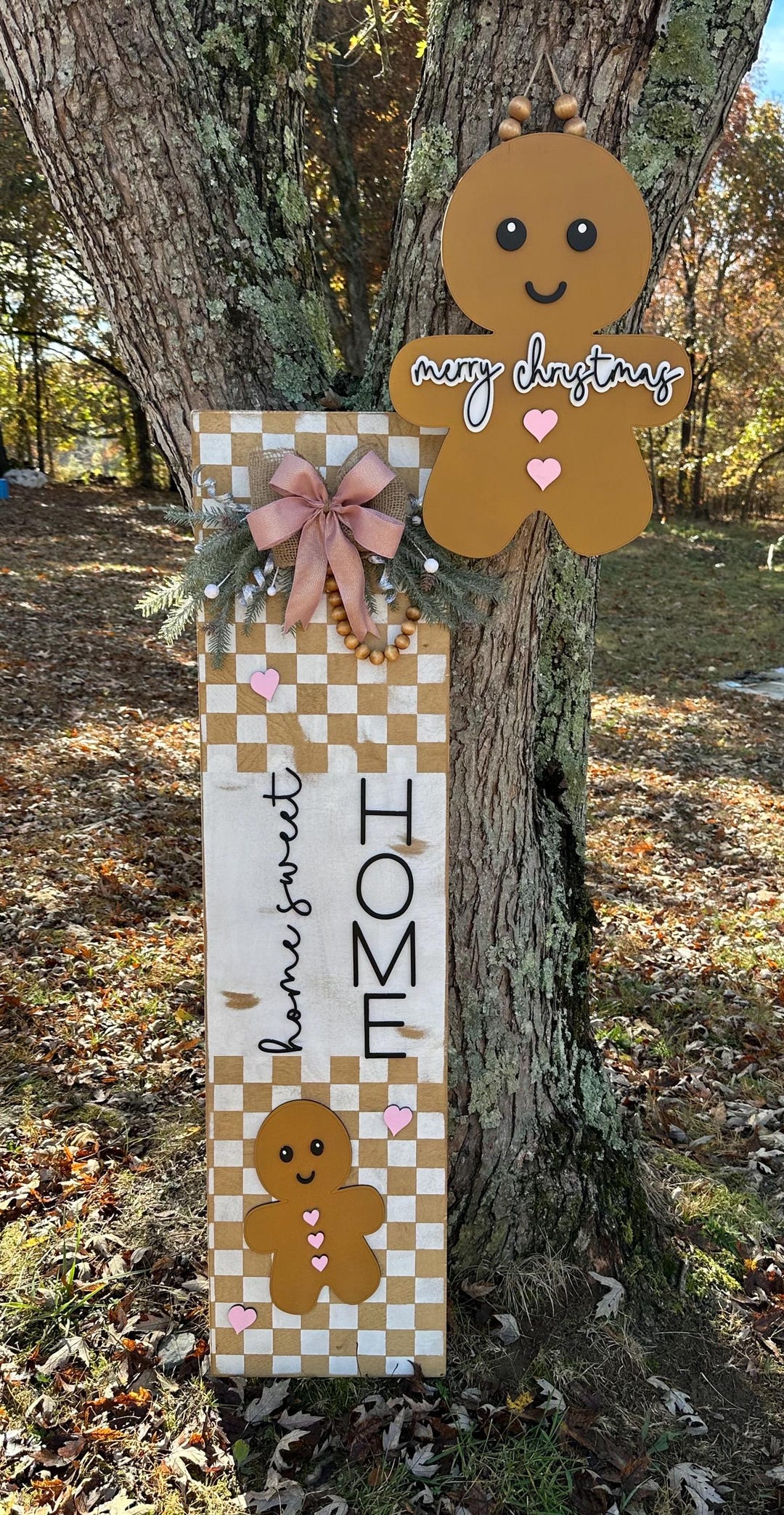 Set of 2 Gingerbread Front Door Wreath AND Leaner, Welcome Front Door ...