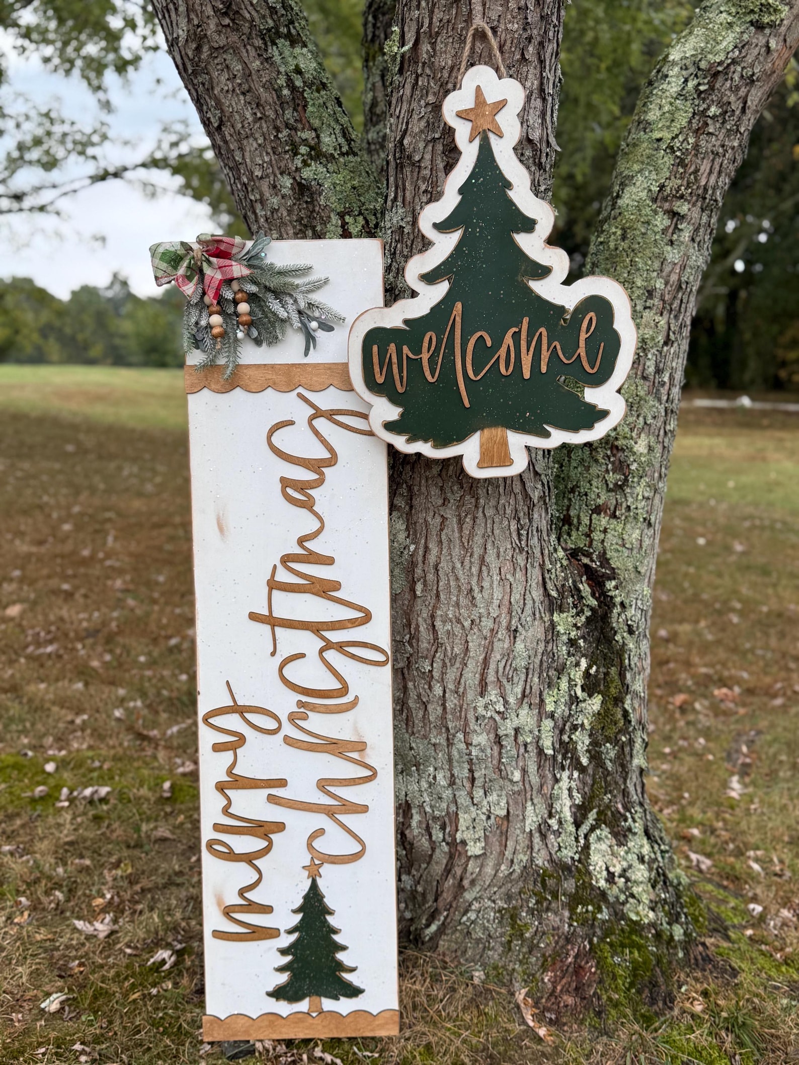 Christmas Door Hanger and Leaner Set: Christmas Tree Decor - Etsy