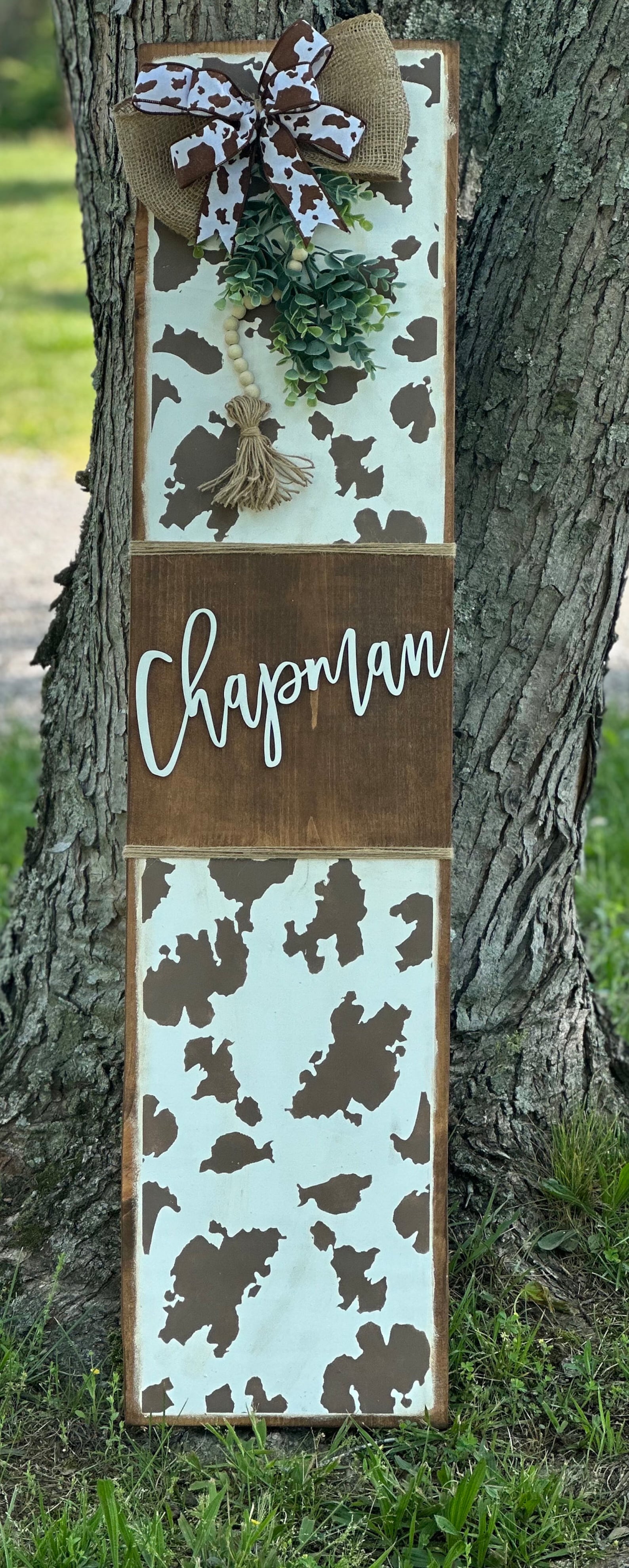 Cow Print Welcome Sign: Farmhouse Front Porch Leaner Door Hanger - Etsy