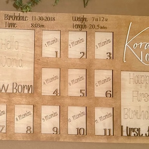 Baby First Year Picture Frame, Baby Monthly Frame With Birth Stats ...